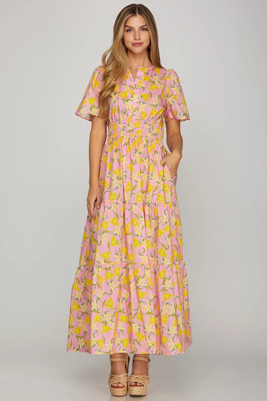 Morgan Floral Yellow & Pink Maxi Dress – Bellum&Rogue